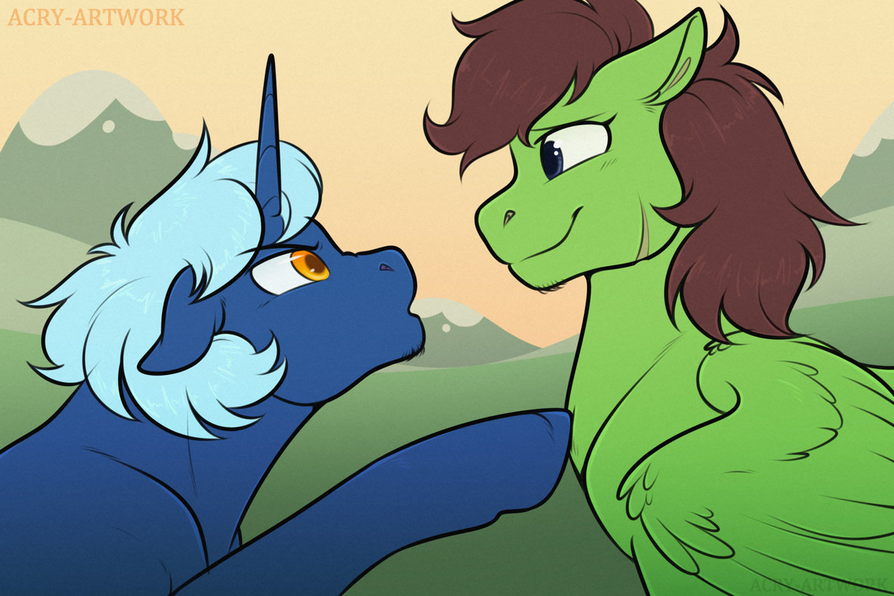 #3571649 - safe, artist:acry-artwork, oc, oc only, pegasus, pony, unicorn, duo, horn, pegasus oc ...