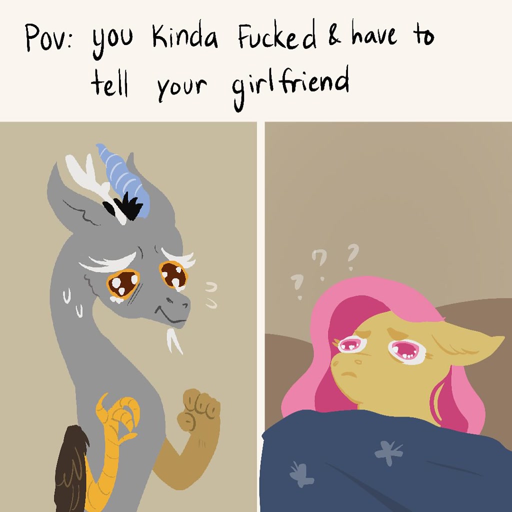 #3572689 - safe, artist:mrsgendered, discord, fluttershy, draconequus ...