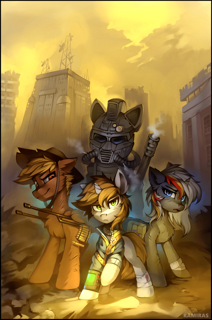 #3572996 - safe, artist:ramiras, oc, oc only, oc:calamity, oc:littlepip, oc:steelhooves, oc ...