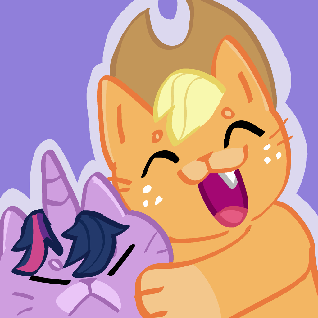 #3574108 - safe, artist:doggel, applejack, twilight sparkle, cat, g4, :3,