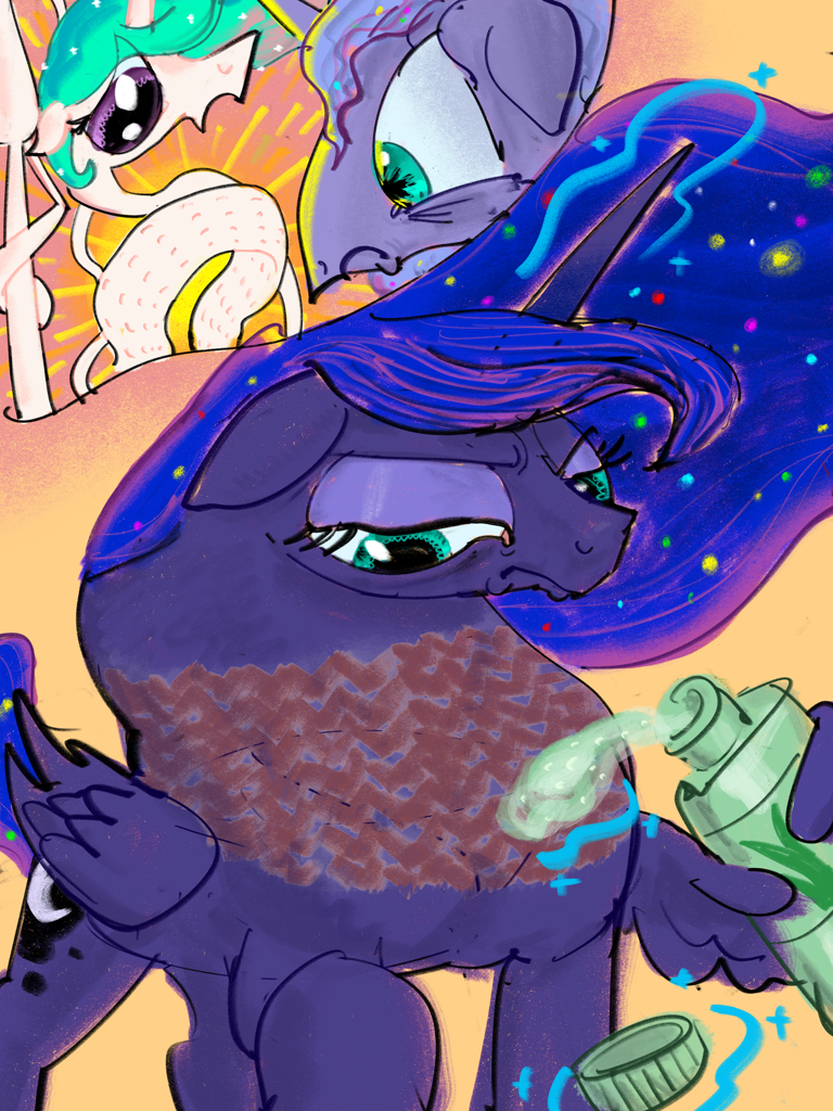 #3575199 - safe, artist:ja0822ck, princess celestia, princess luna, alicorn, g4, aloe vera gel ...