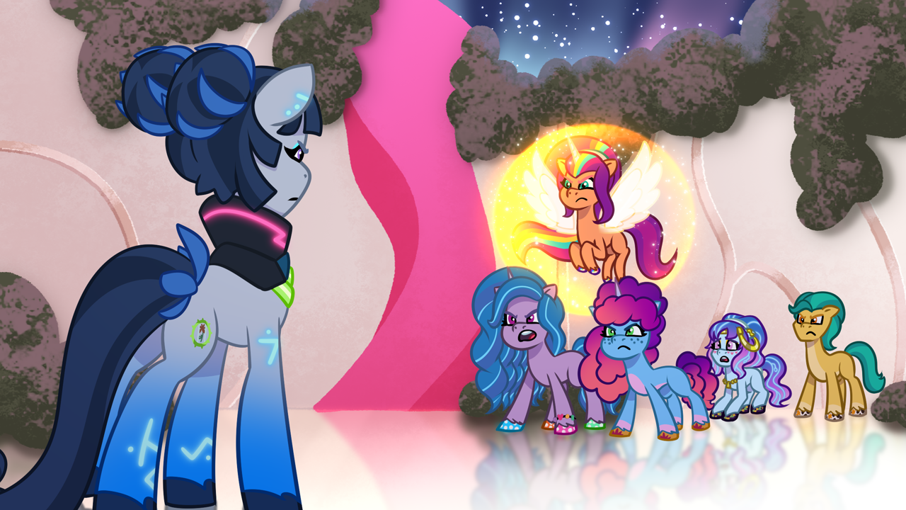 #3559177 - safe, artist:shad0w-galaxy, hitch trailblazer, izzy moonbow, misty brightdawn, odessa ...