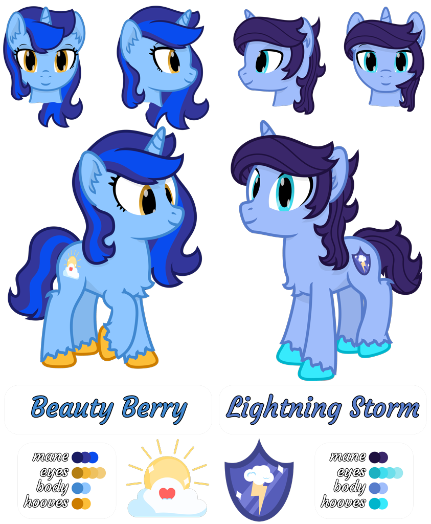 #3559303 - safe, artist:mrkm, oc, oc only, oc:beauty berry, oc:lightning storm, unicorn, horn ...