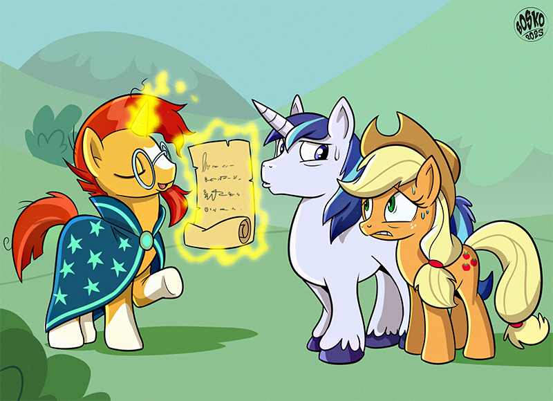 #3577110 - safe, artist:boscoloandrea, applejack, shining armor ...