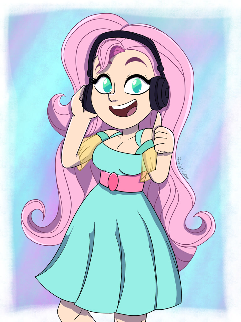 #3560164 - safe, artist:joseartcenteno, fluttershy, human, g4, blue dress, digital art, female ...