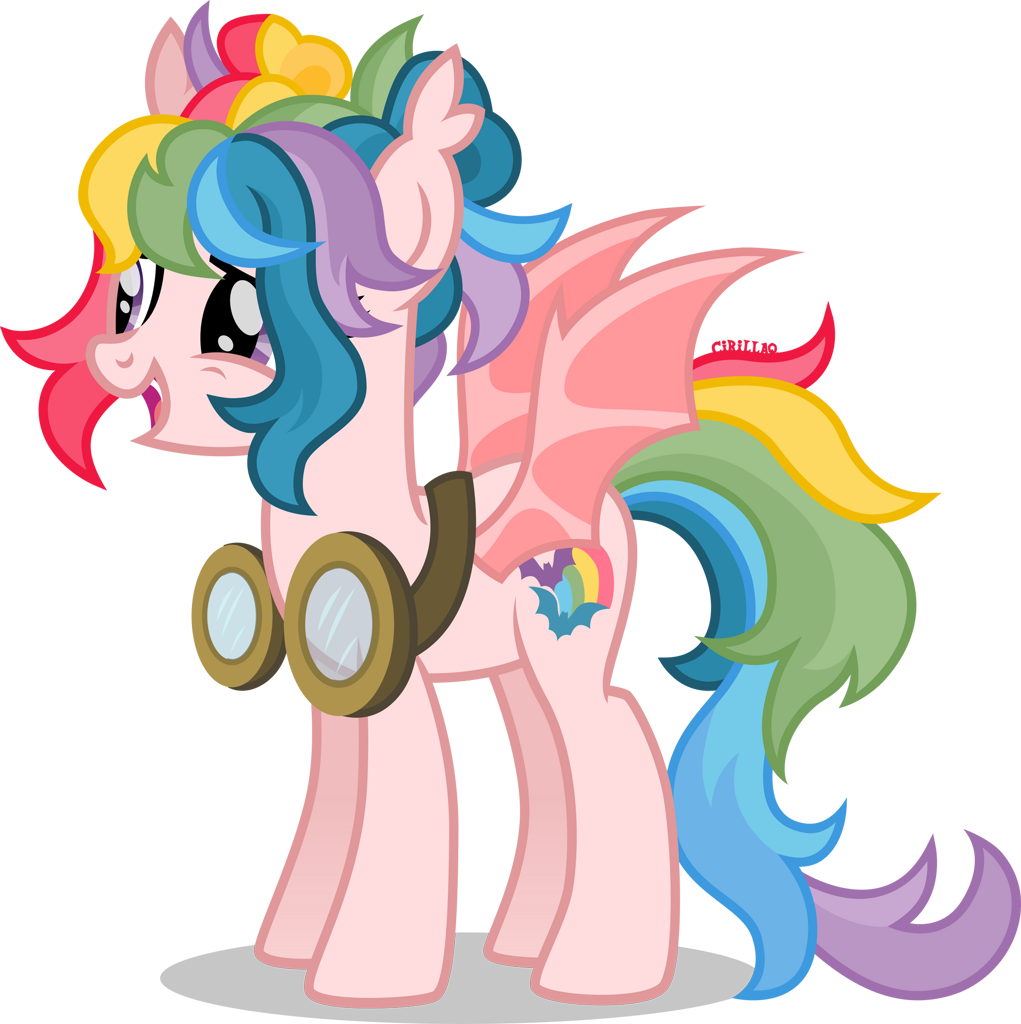 #3562162 - safe, artist:cirillaq, oc, oc only, oc:rainbow skies, bat pony, pony, female, goggles ...
