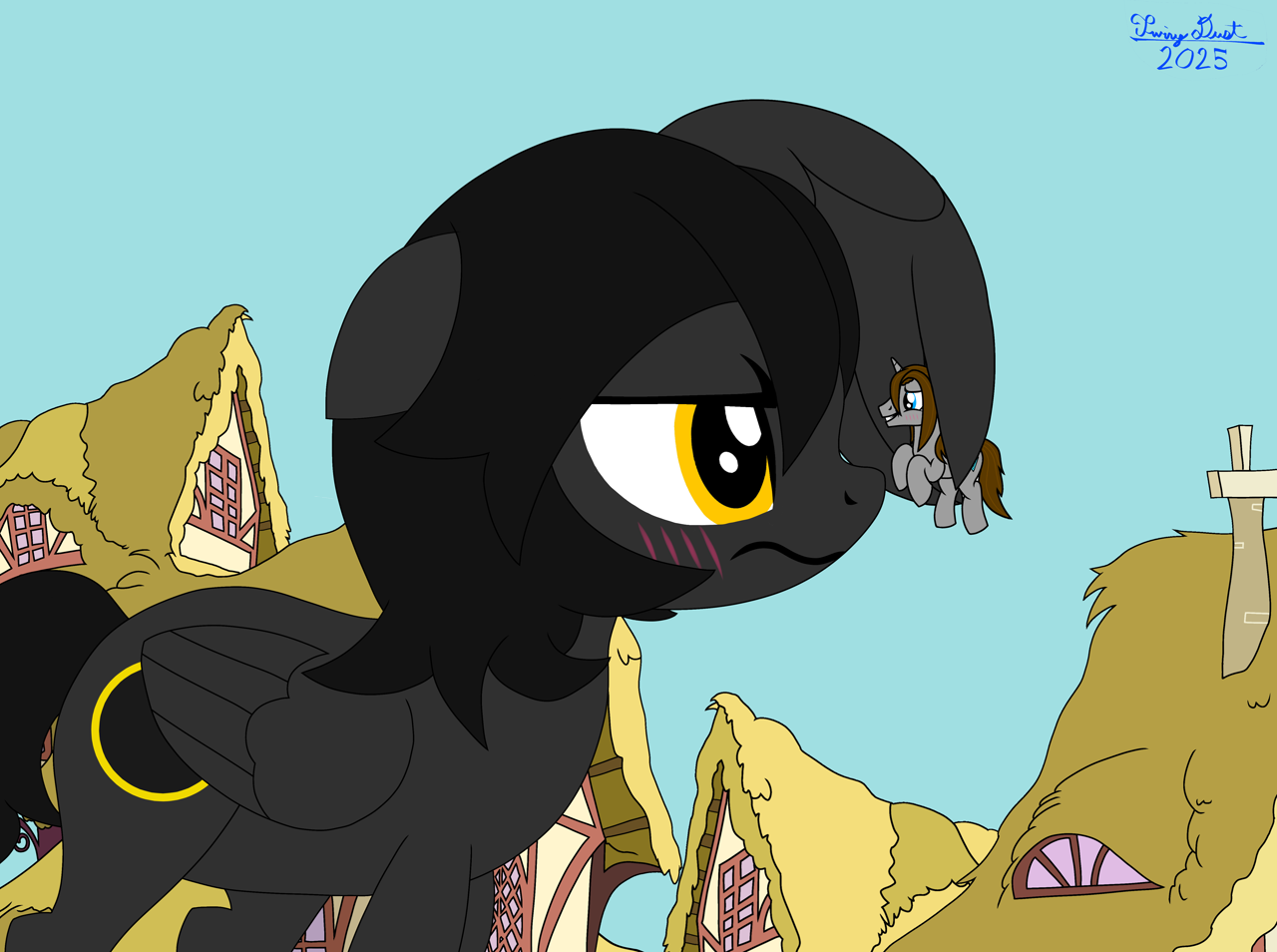 #3577556 - safe, artist:twiny dust, oc, oc only, oc:dust, oc:eclipse, pegasus, pony, unicorn ...