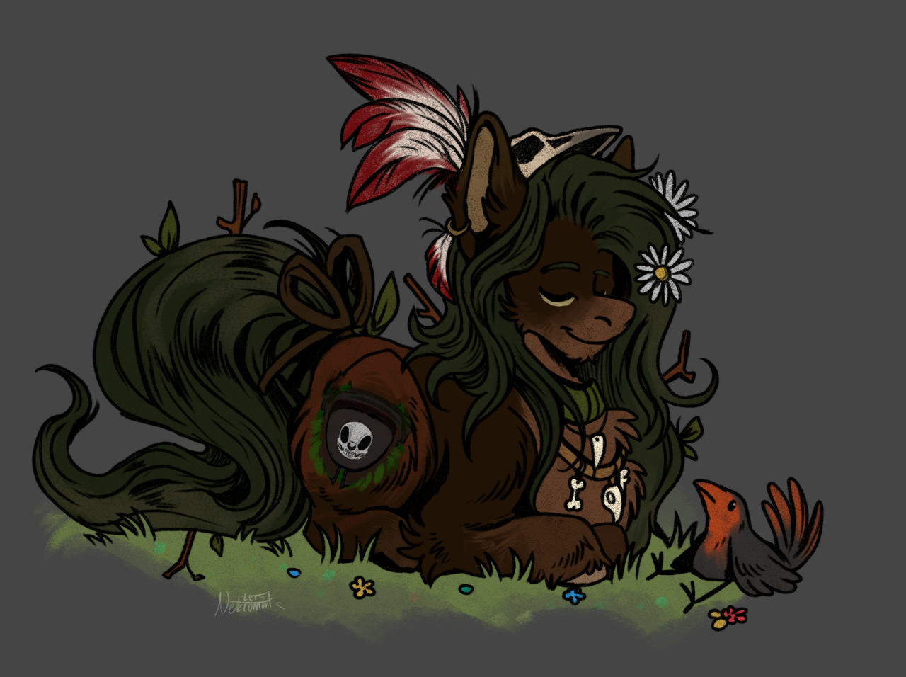 #3577752 - safe, artist:nekromaanta, oc, oc only, oc:floral fern, bird ...