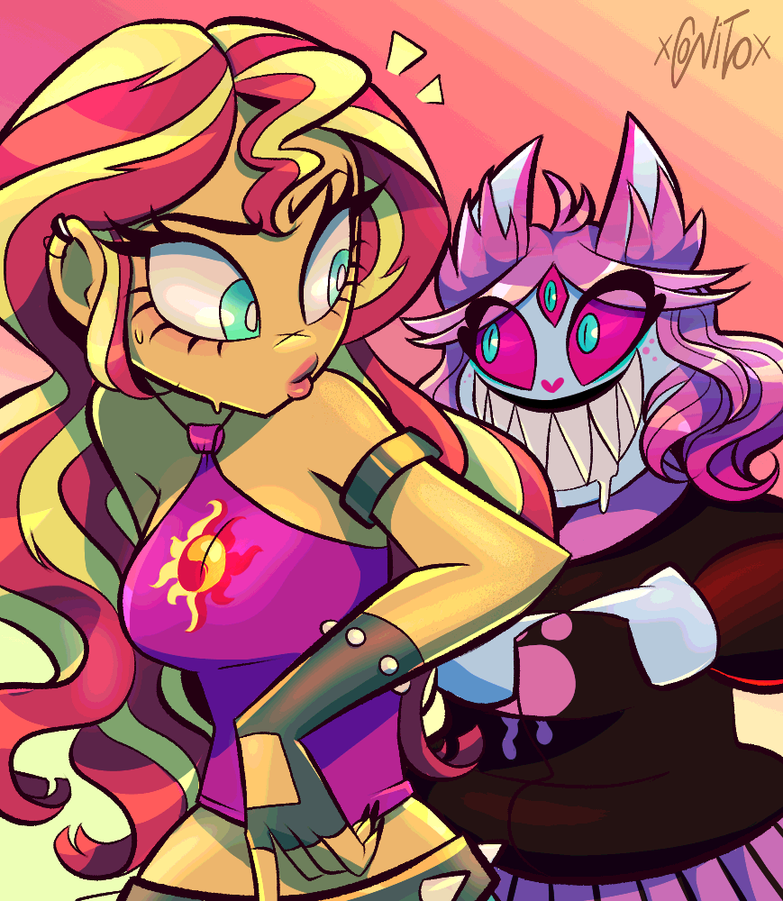 #3584422 - safe, artist:xconito, artist:xconitox, sunset shimmer, cat, demon, human, undead ...