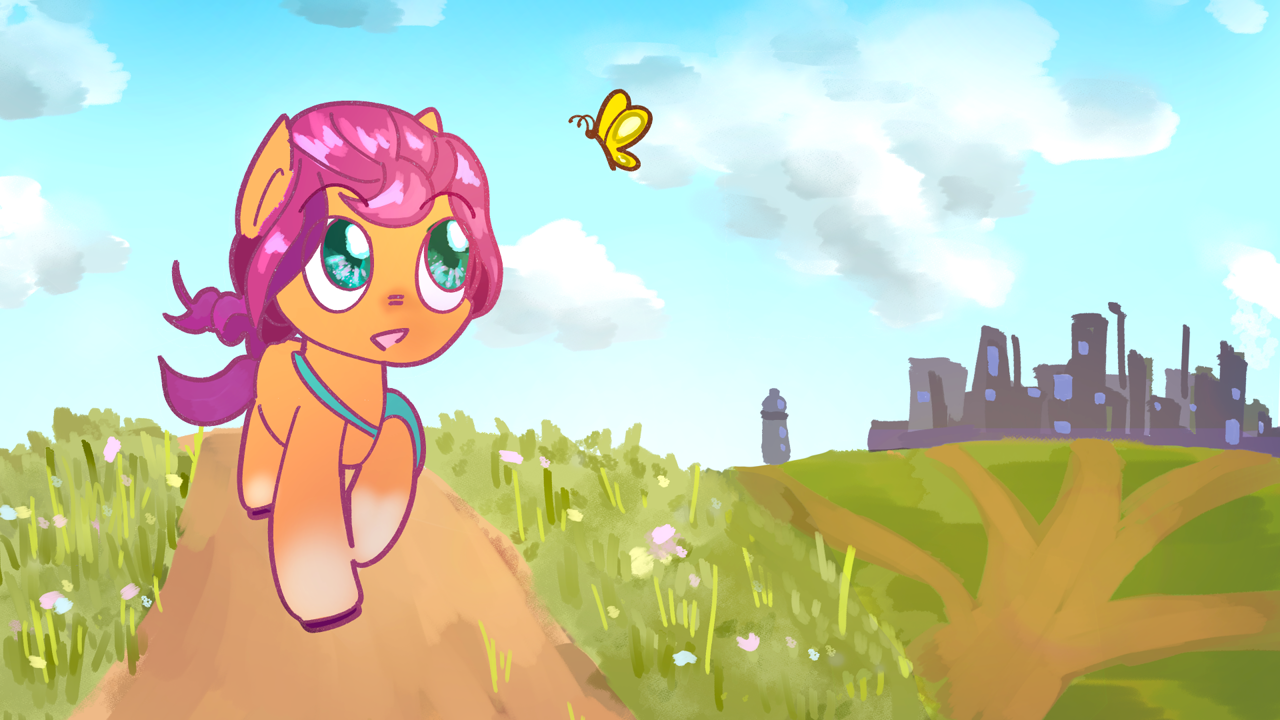 #3584433 - safe, artist:snowzaaah, sunny starscout, butterfly, earth ...