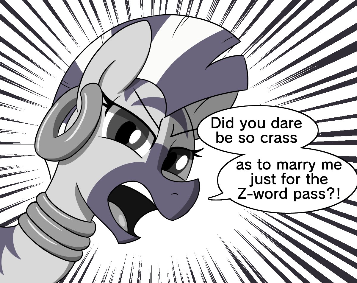 #3584602 - safe, artist:unitxxvii, zecora, zebra, g4, angry, black and ...