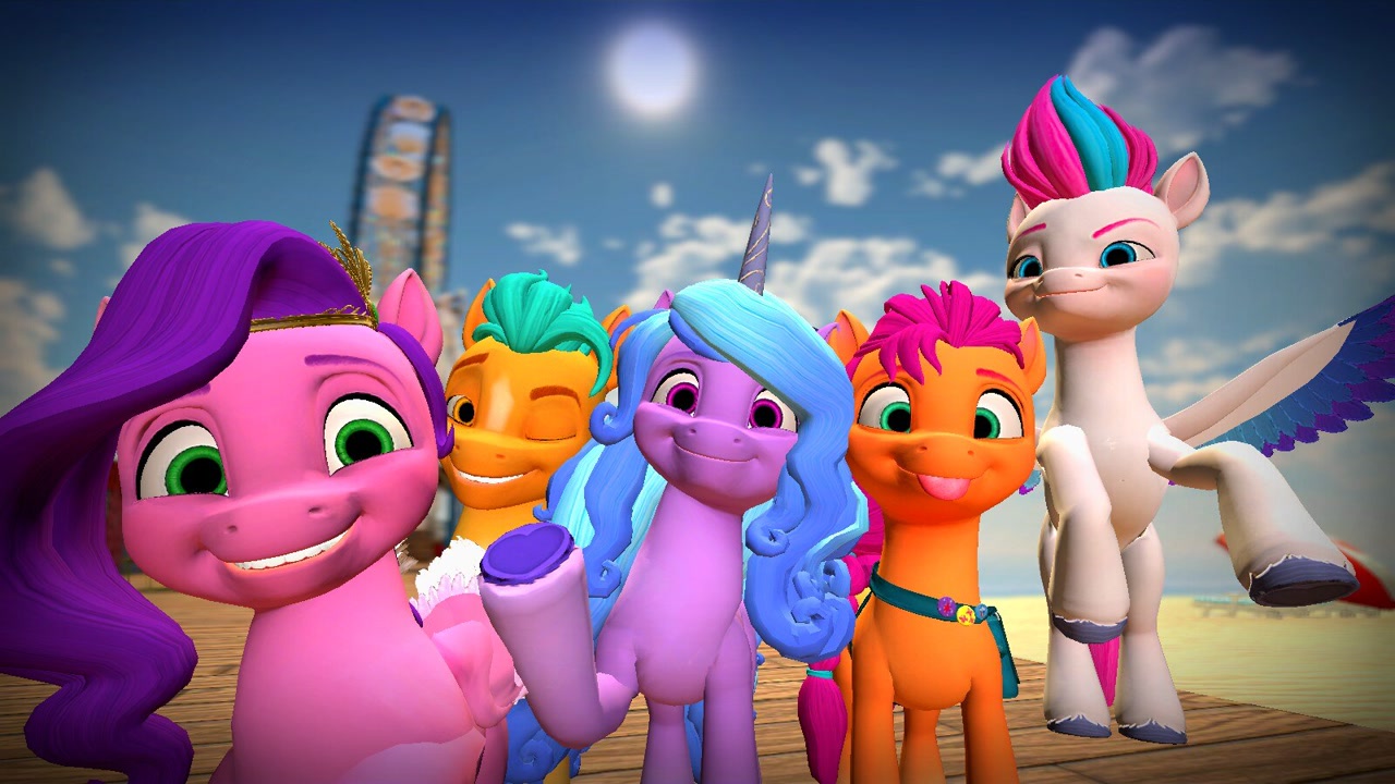 #3584823 - safe, artist:redchaosscrungle, hitch trailblazer, izzy moonbow, pipp petals, sunny ...