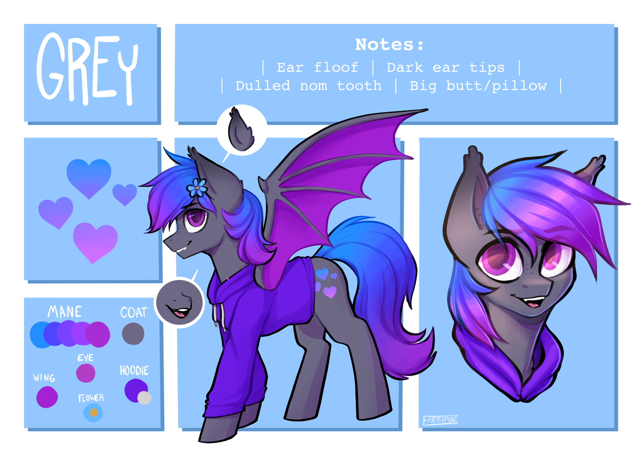 #3585594 - safe, artist:earthpone, oc, oc:grey, oc:lullay, bat pony, cutie mark, reference sheet ...