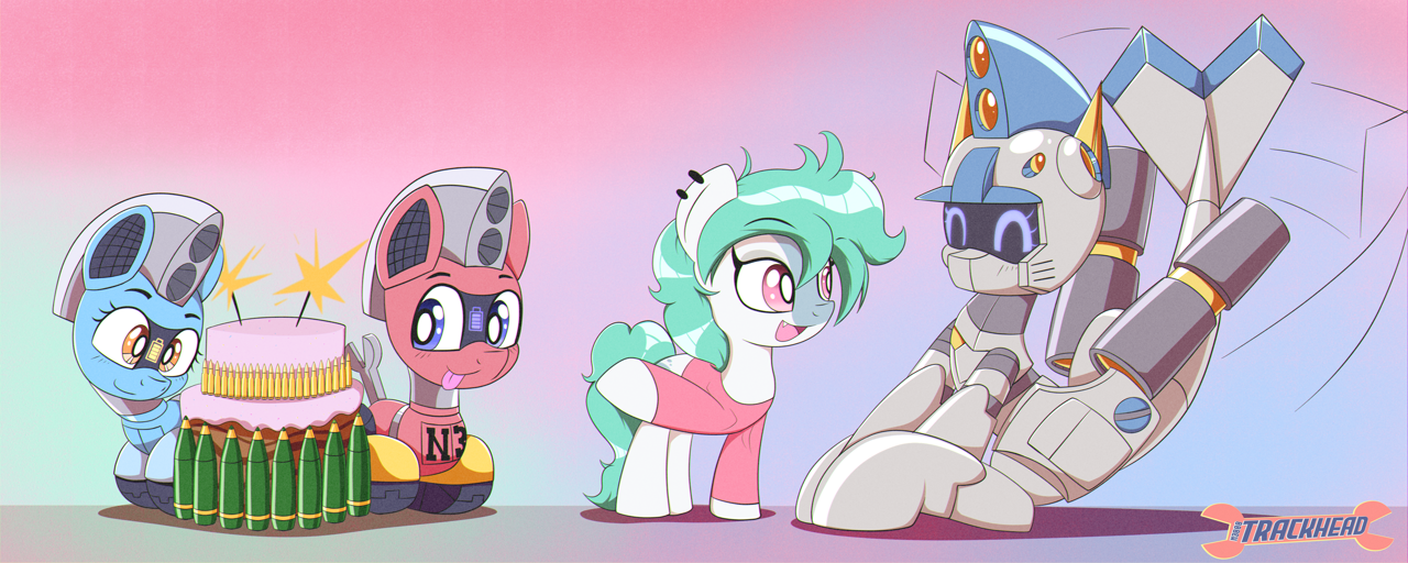 #3586063 - safe, artist:trackheadtherobopony, oc, oc only, oc:needle, oc:novy, oc:silverstream ...