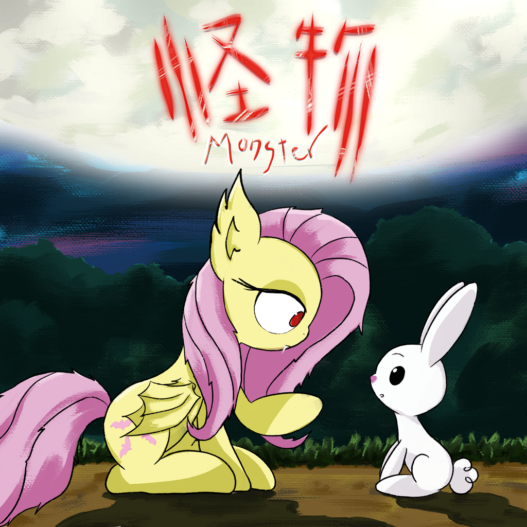 #3587351 - safe, artist:widelake, angel bunny, fluttershy, bat pony ...