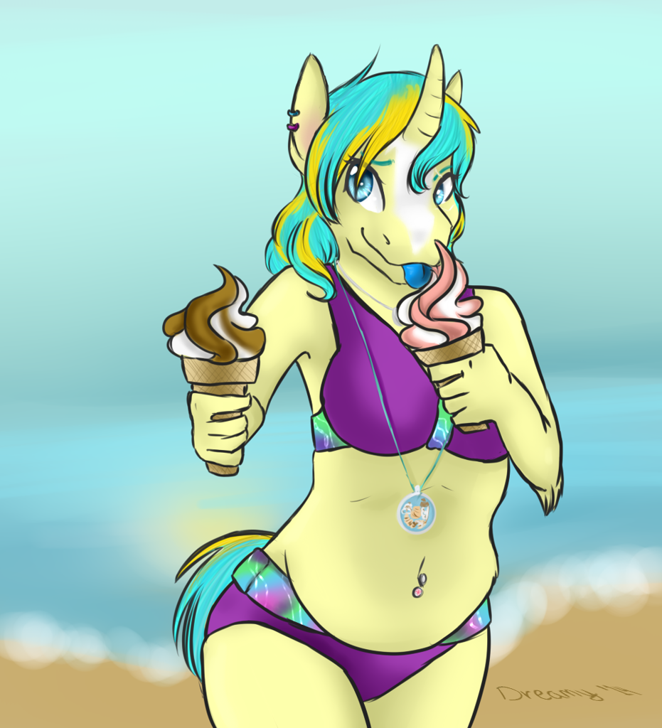 #3588262 - safe, artist:dreamsdoodles, oc, oc only, oc:dream baker, unicorn, anthro, anthro oc ...