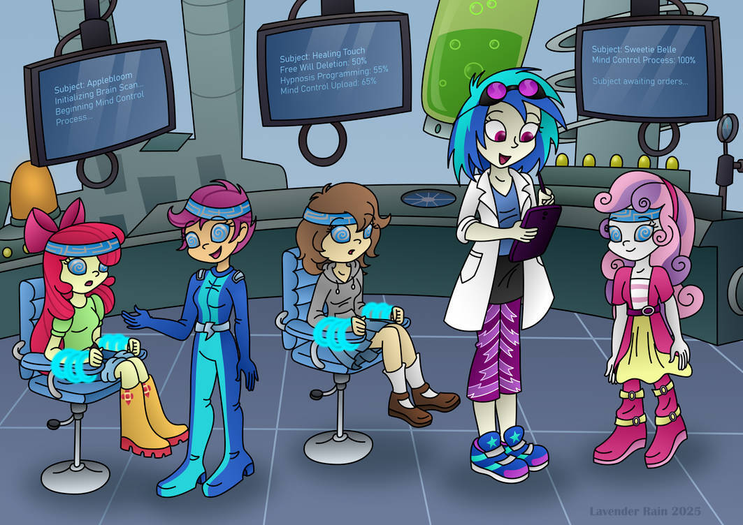 #3588474 - safe, artist:lavenderrain24, apple bloom, dj pon-3 ...