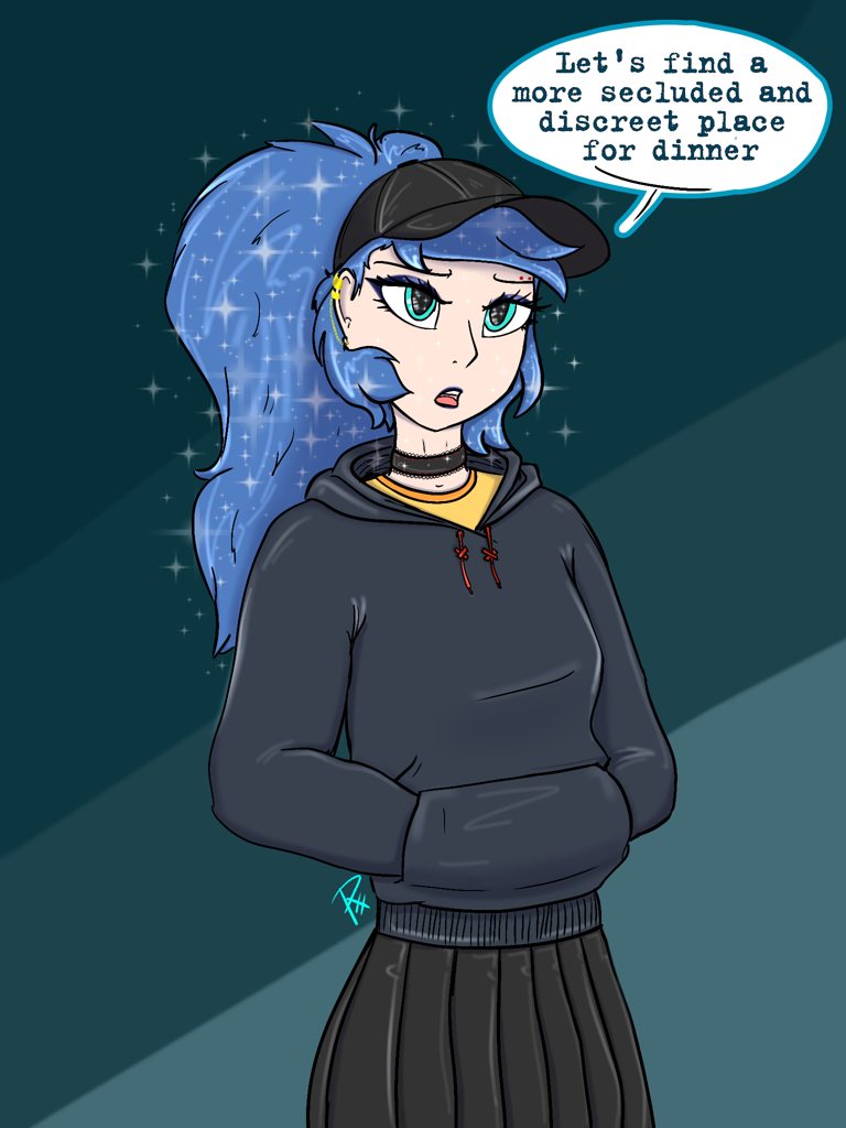 #3589923 - safe, artist:raw16, princess luna, human, g4, baseball cap ...