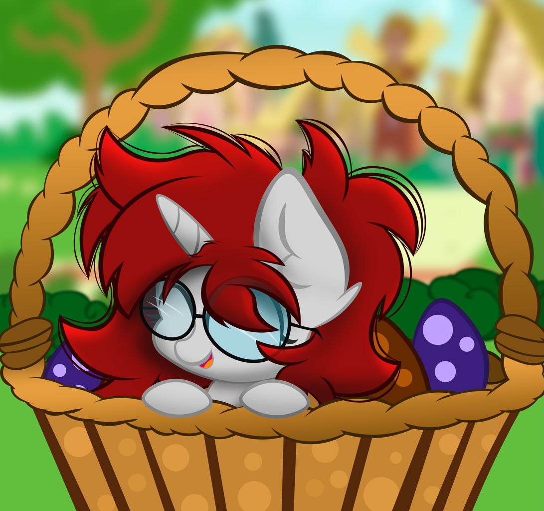 #3589983 - safe, artist:fededash, oc, oc only, oc:bianca, unicorn, basket, easter, easter 2025 ...