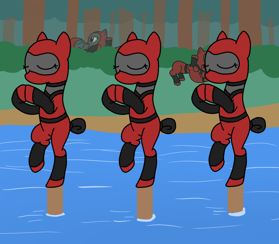 #3578563 - safe, artist:author92, balancing, brightly colored ninjas, forest, kunoichi, nature ...