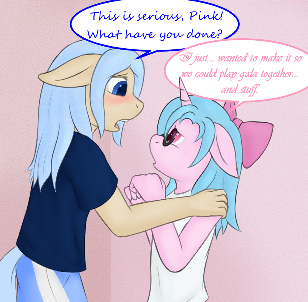 #3578987 - safe, artist:daf, oc, oc only, oc:pink lace, oc:sandy surf, unicorn, anthro, anthro ...