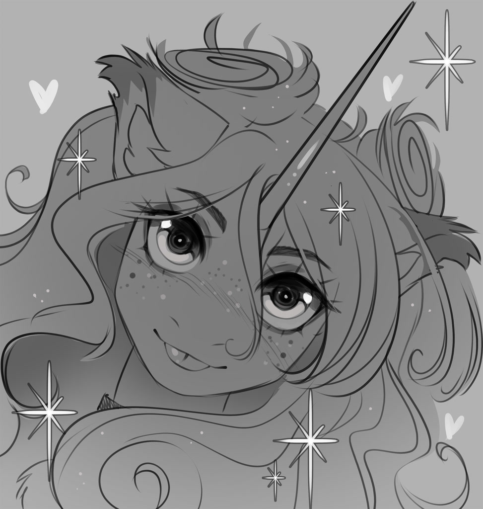 #3591602 - safe, artist:opalacorn, oc, oc only, pony, unicorn, bust, female, grayscale, heart ...