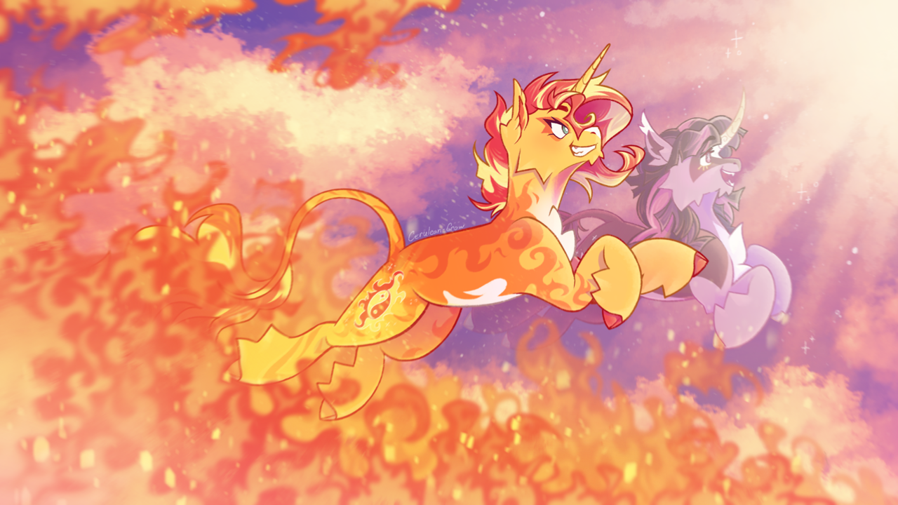 #3593247 - safe, artist:cerulean-crow, sunset shimmer, twilight sparkle ...