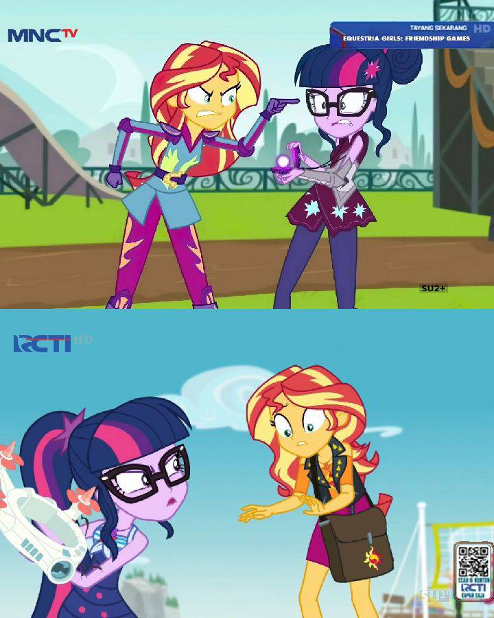 #3593359 - safe, artist:declucivewario2942, screencap, sci-twi, sunset shimmer, twilight sparkle ...