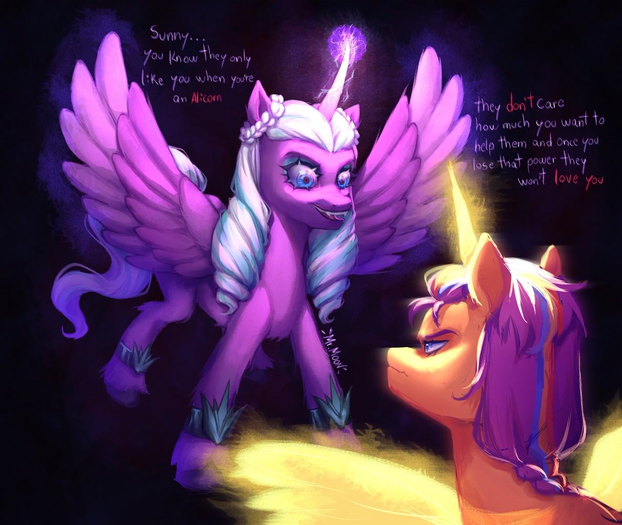 #3593534 - safe, artist:mr.moon, opaline arcana, sunny starscout, alicorn, earth pony, pony, ali ...