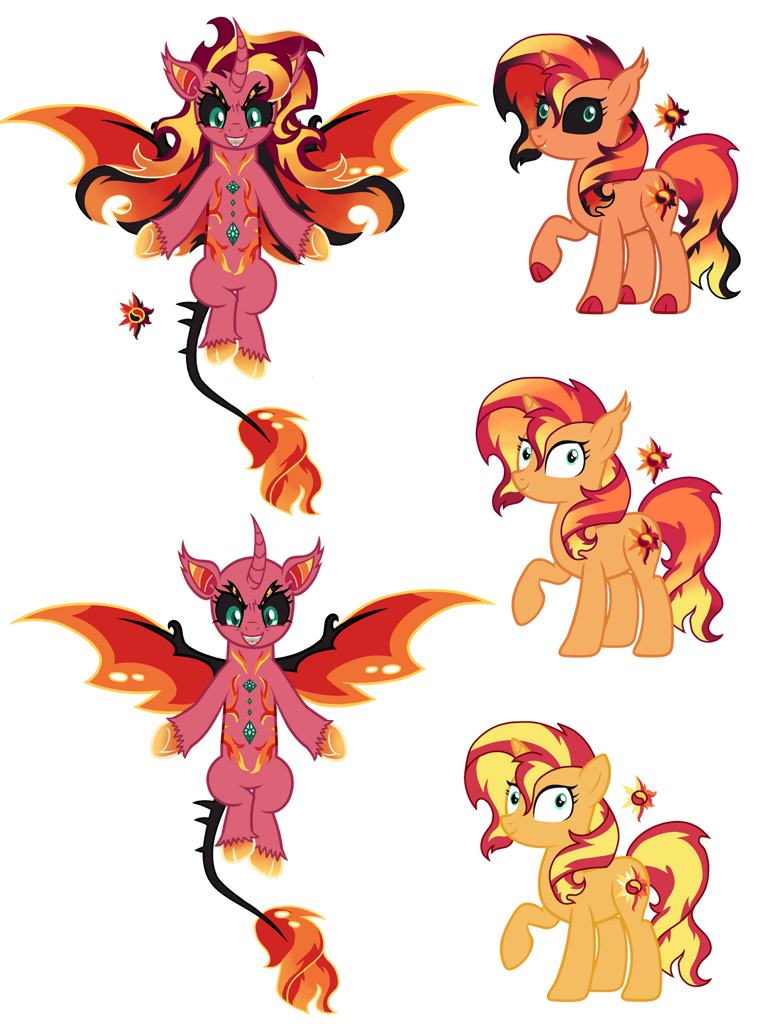 #3596282 - safe, artist:friendshipizfucked, sunset shimmer, oc, oc:scorch, demon, demon pony ...