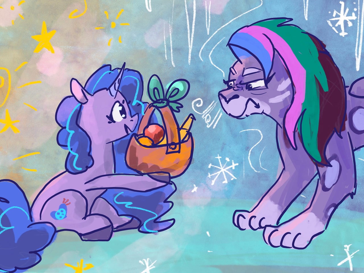 #3579229 - safe, artist:flurryheart04, allura, izzy moonbow, aq bars ...