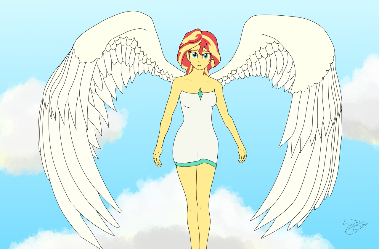 #3579601 - safe, artist:sojournsunrise, sunset shimmer, angel, human ...