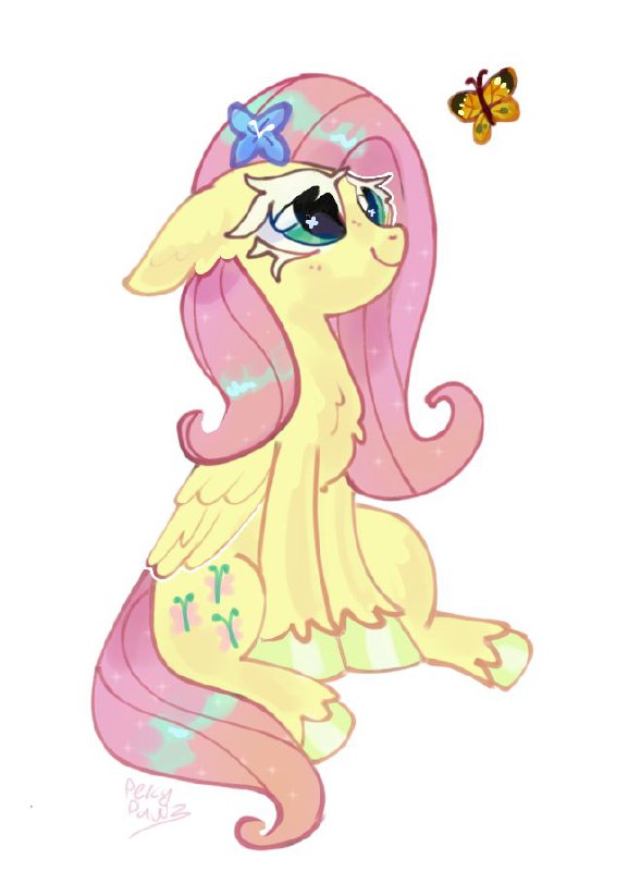 #3579752 - safe, artist:percypawz, fluttershy, butterfly, pegasus, pony, g4, chest fluff, closed ...
