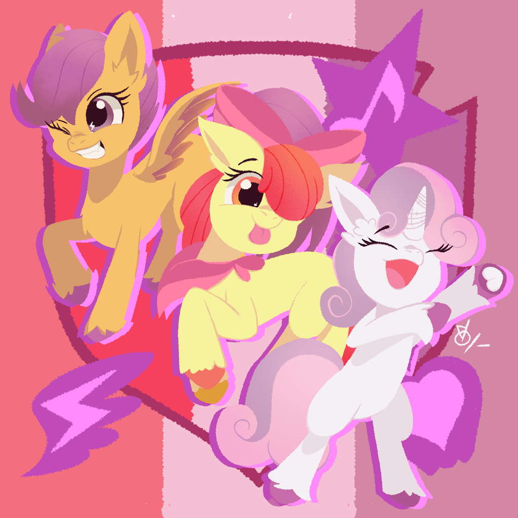 #3580281 - safe, alternate version, artist:retrofall, apple bloom, scootaloo, sweetie belle ...