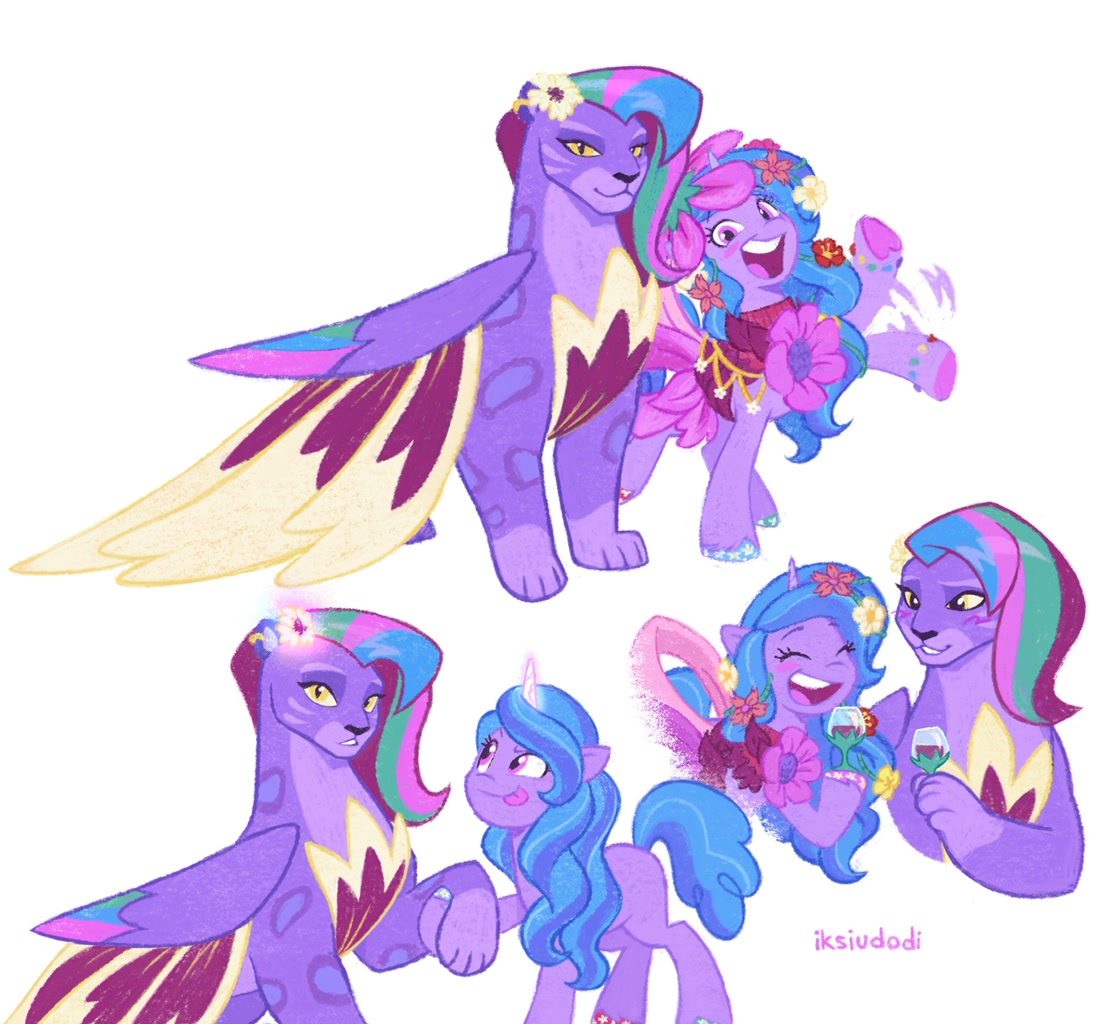 #3580829 - safe, artist:iksiudodi, allura, izzy moonbow, aq bars, big cat, leopard, snow leopard ...