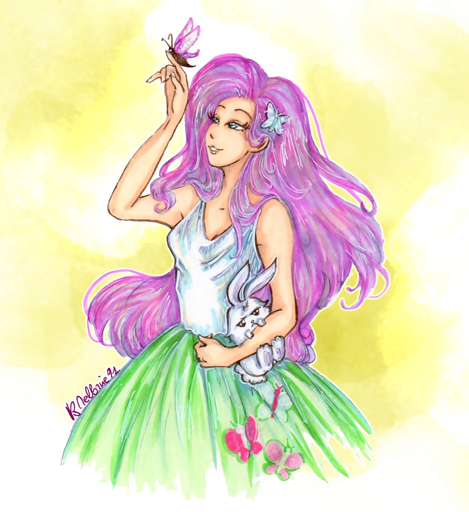 #3582517 - safe, artist:mellorine91, angel bunny, fluttershy, butterfly ...