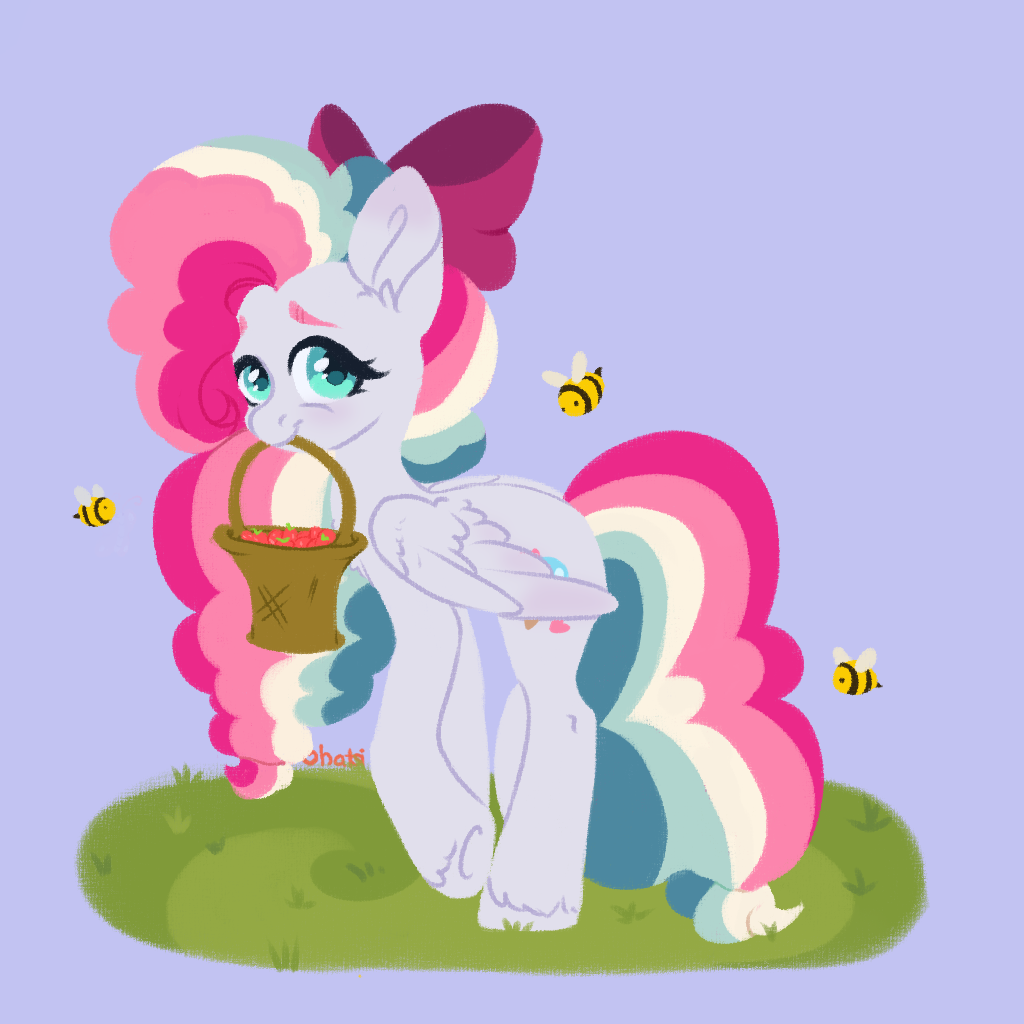 #3583507 - artist needed, safe, oc, oc only, oc:sky sorbet, bee, insect, pegasus, pony, basket ...