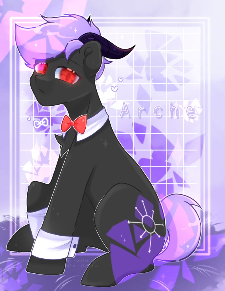 #3583889 - safe, artist:iamsmileo, oc, oc only, oc:arche medley, demon, demon pony, pony, bowtie ...
