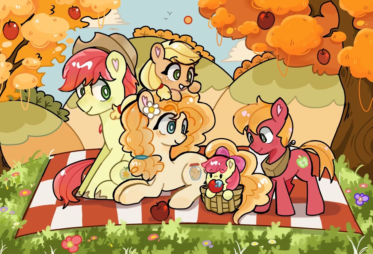 #3597229 - safe, artist:renlei20511, apple bloom, applejack, big macintosh, bright mac, pear ...