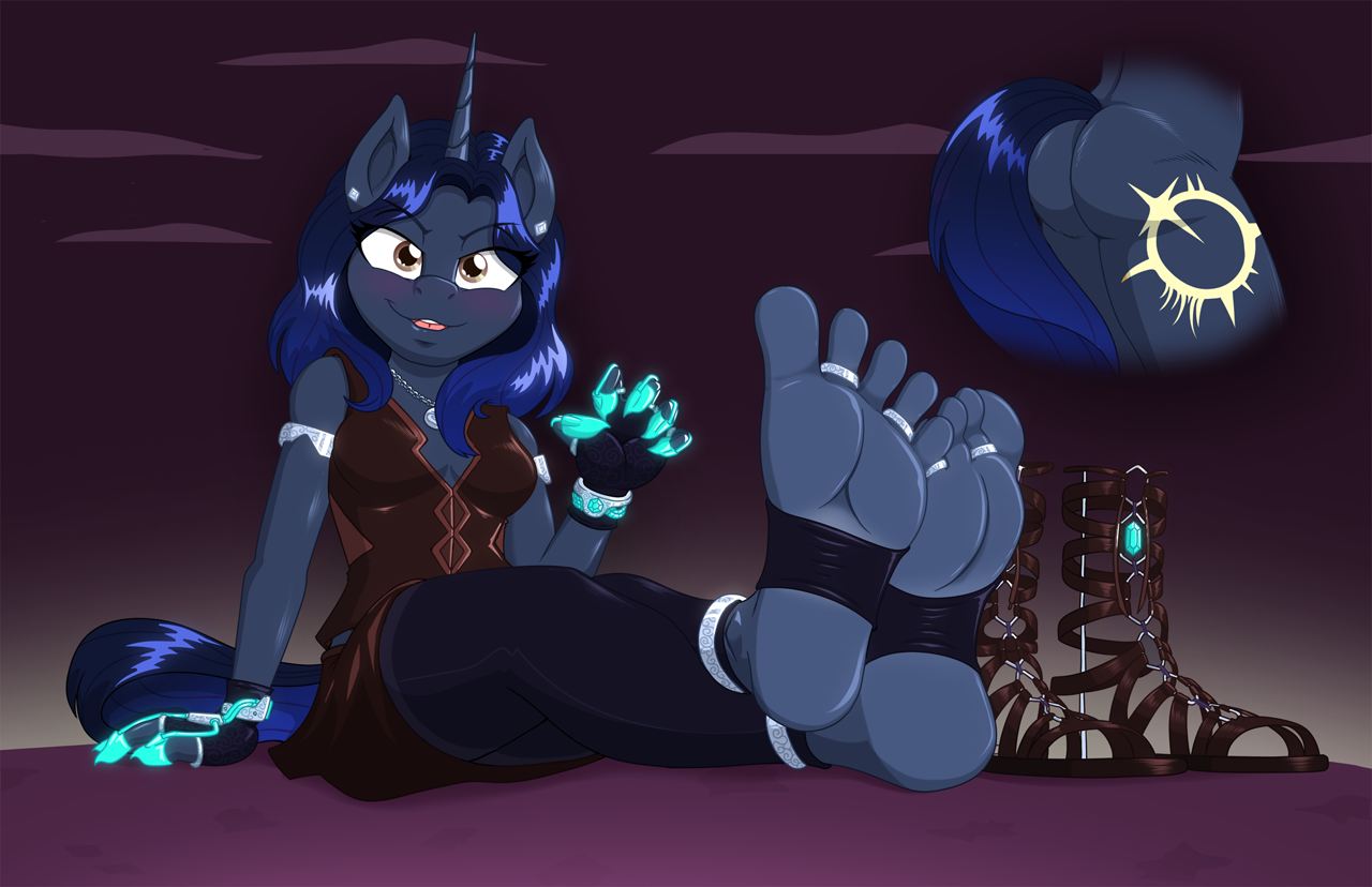 #3604063 - suggestive, artist:caroo, oc, oc only, oc:midnight eclipse, unicorn, anthro ...