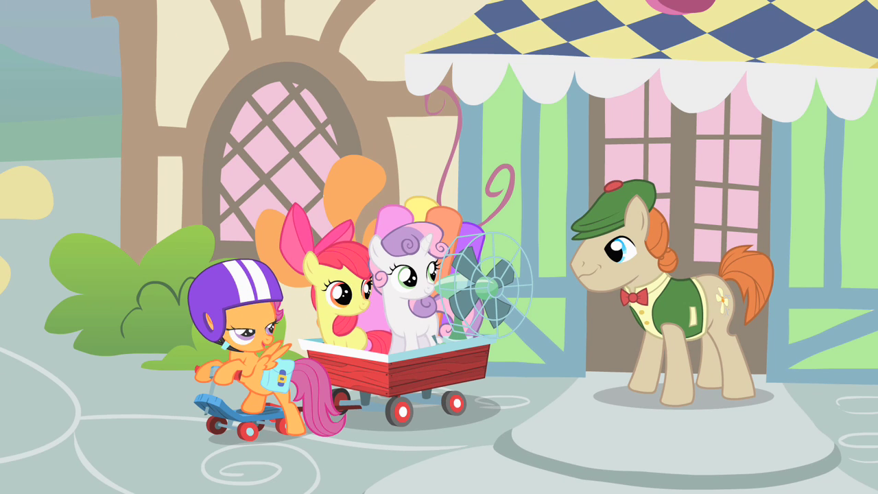 #3605189 - safe, screencap, apple bloom, mr. breezy, scootaloo, sweetie ...