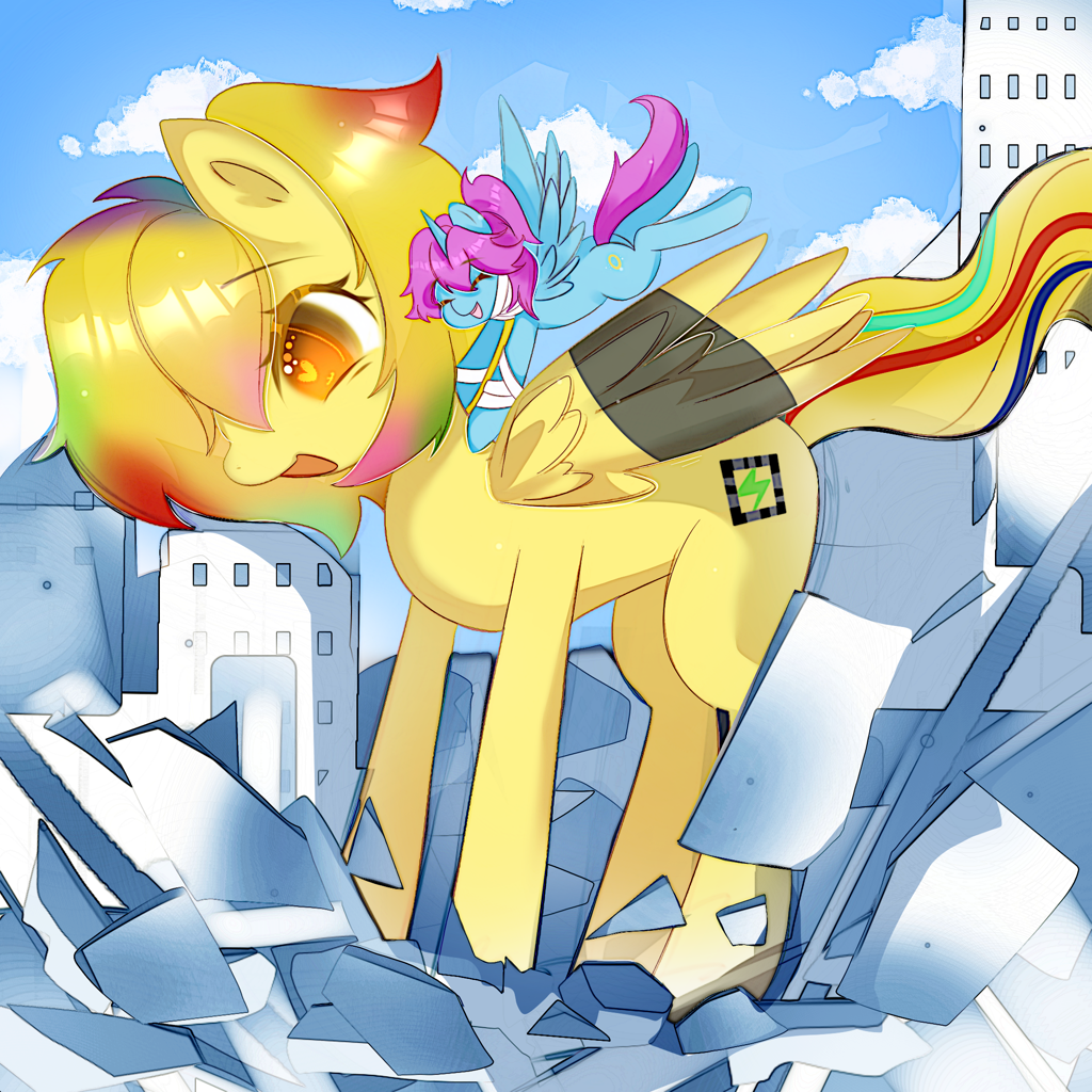 #3608877 - artist needed, safe, oc, oc:光悦南曦, oc:柒染, alicorn, pegasus, pony, alicorn oc, city ...