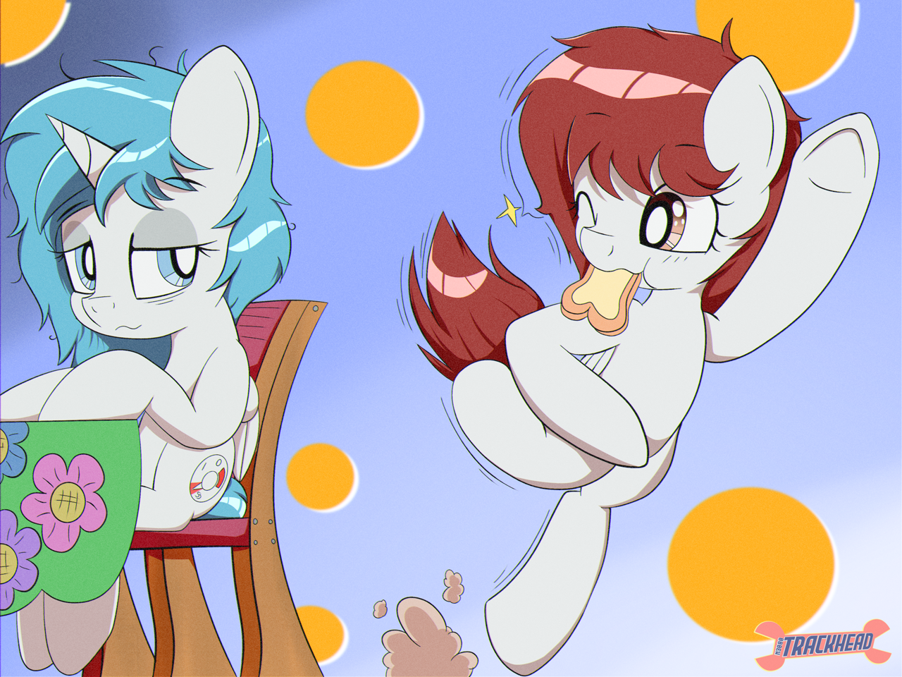 #3610077 - safe, artist:trackheadtherobopony, oc, oc:kira (fl), oc:nara (fl), alicorn, pegasus ...