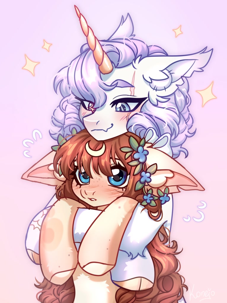 #3610543 - safe, artist:konejo, oc, oc only, pony, unicorn, duo, floppy ears, gradient ...