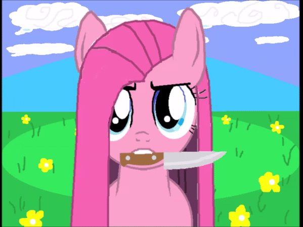 #3610861 - safe, pinkie pie, earth pony, pony, g4, animated, gif, knife ...