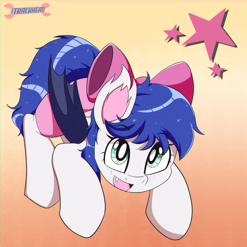 #3611412 - safe, artist:trackheadtherobopony, oc, oc:flitter mouse, bat pony, bow, clothes, cute ...