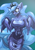 Size: 1640x2360 | Tagged: safe, alternate version, artist:stirren, princess luna, oc, alicorn, goo, anthro, g4, arm hooves, big breasts, bondage, breasts, commission, crown, dripping, encasement, gradient background, hooves, jewelry, living latex, regalia, solo, wide eyes, ych result
