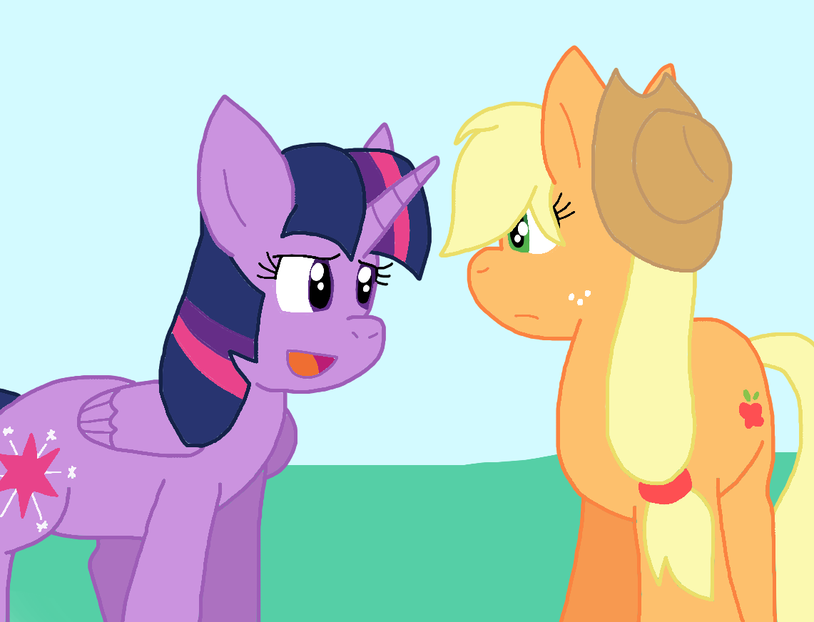 #3598876 - safe, artist:cmara, applejack, twilight sparkle, alicorn, earth pony, g4, duo, duo ...