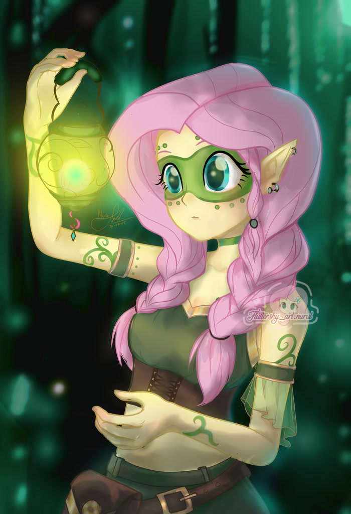 #3615110 - safe, artist:fluttershy_art.nurul, fluttershy, elf, firefly ...