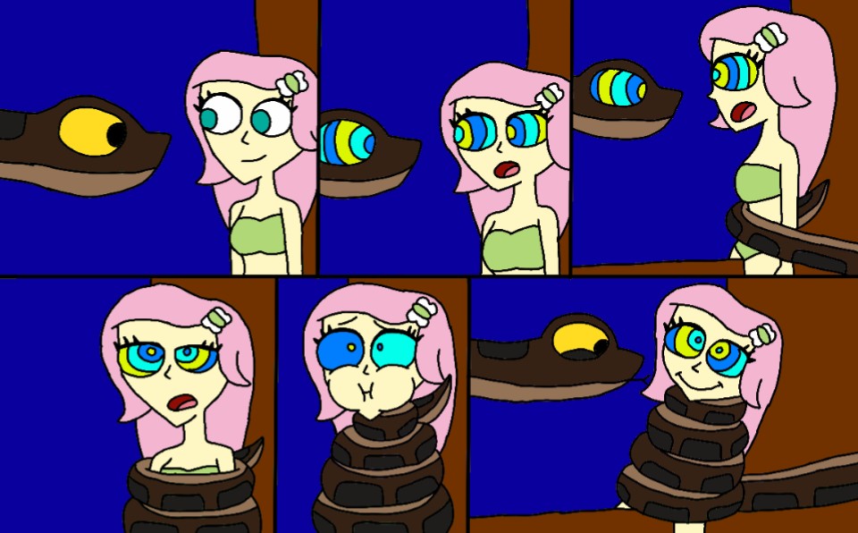 #3615369 - safe, artist:beecartoonist13, fluttershy, human, snake ...